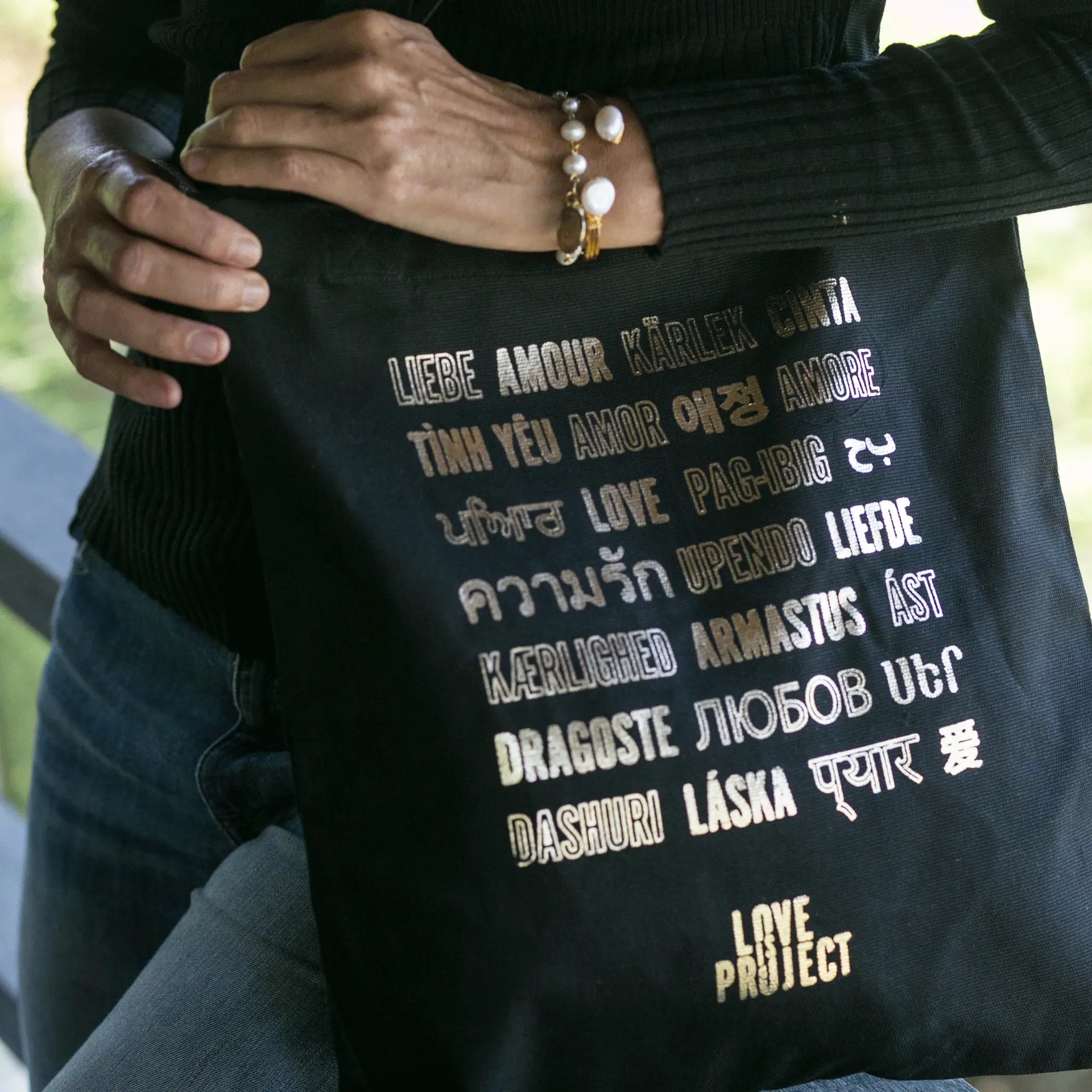 LOVE Languages Tote - Black and Gold Tote Bag - Love is Project